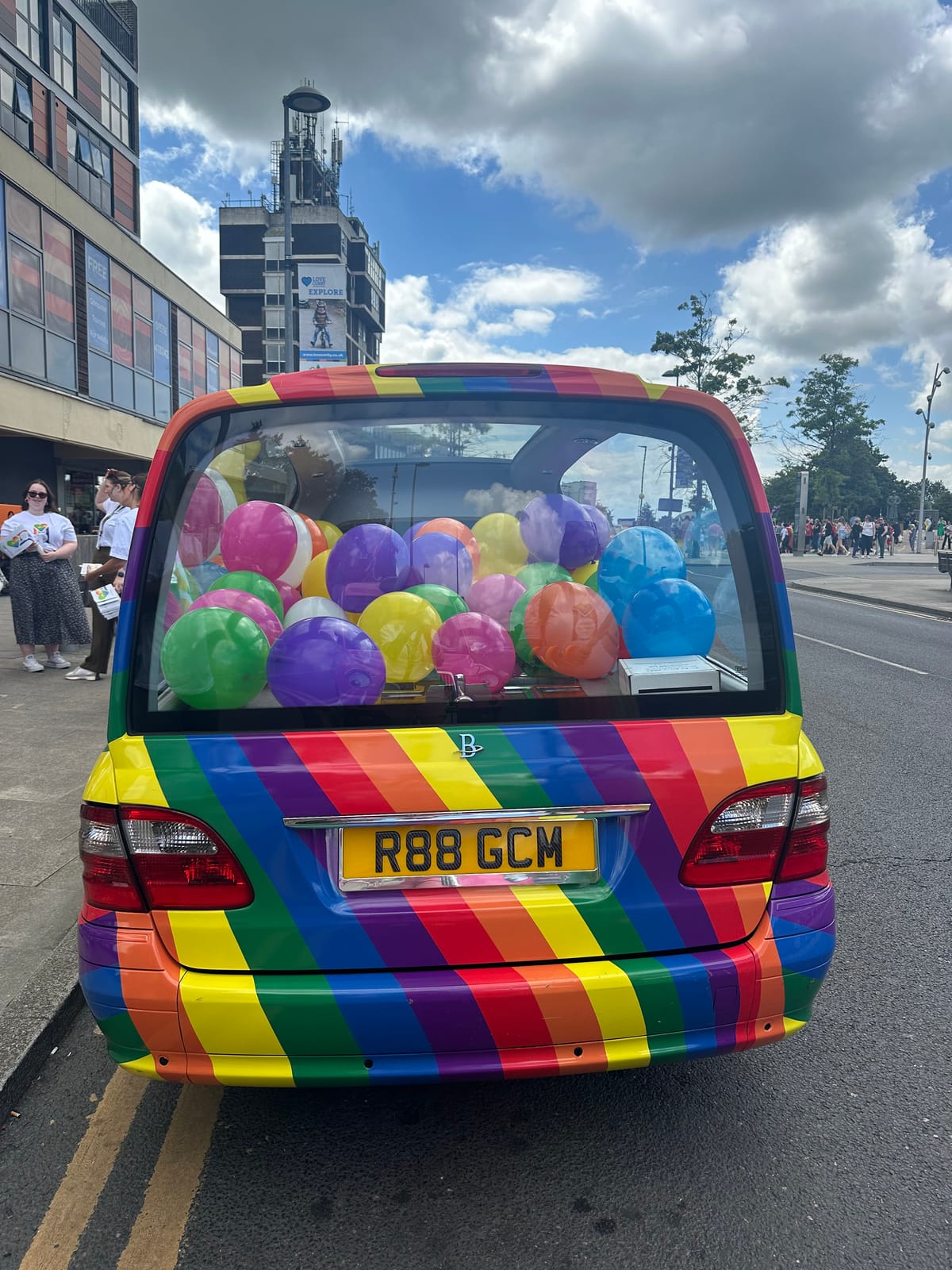 Rainbow Hearse draws the crowds at Corby Pride